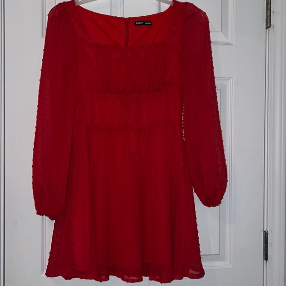 SHEIN | Dresses | Red Sheer Sleeves Dress Wore Once | Poshmark